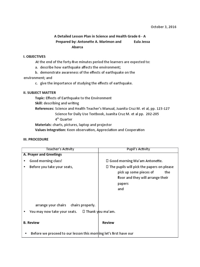 A Detailed Lesson Plan in Science CBSE | PDF | Tsunami | Earthquakes