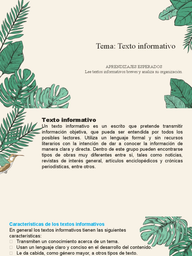 Características y estructura de los textos informativos | PDF