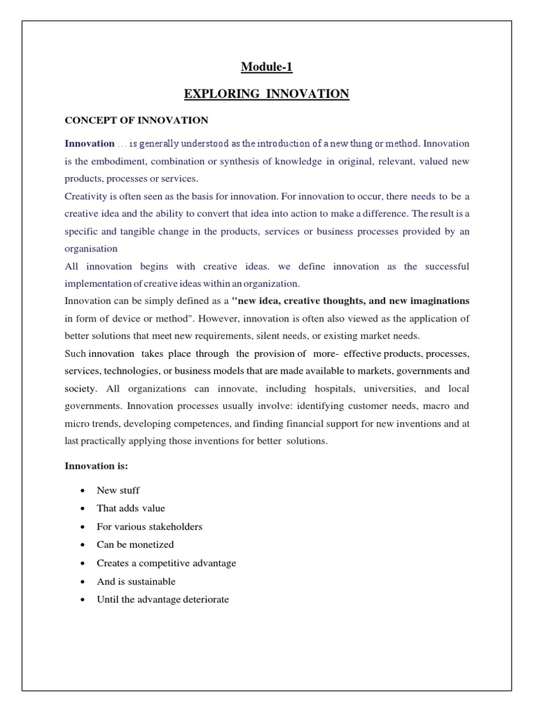 Module-1 - Exploring Innovation - PDF | PDF | Innovation | Economic Growth