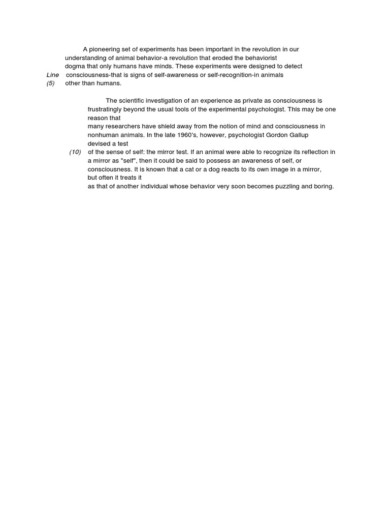 Line Consciousness-That Is Signs of Self-Awareness or Self-Recognition ...