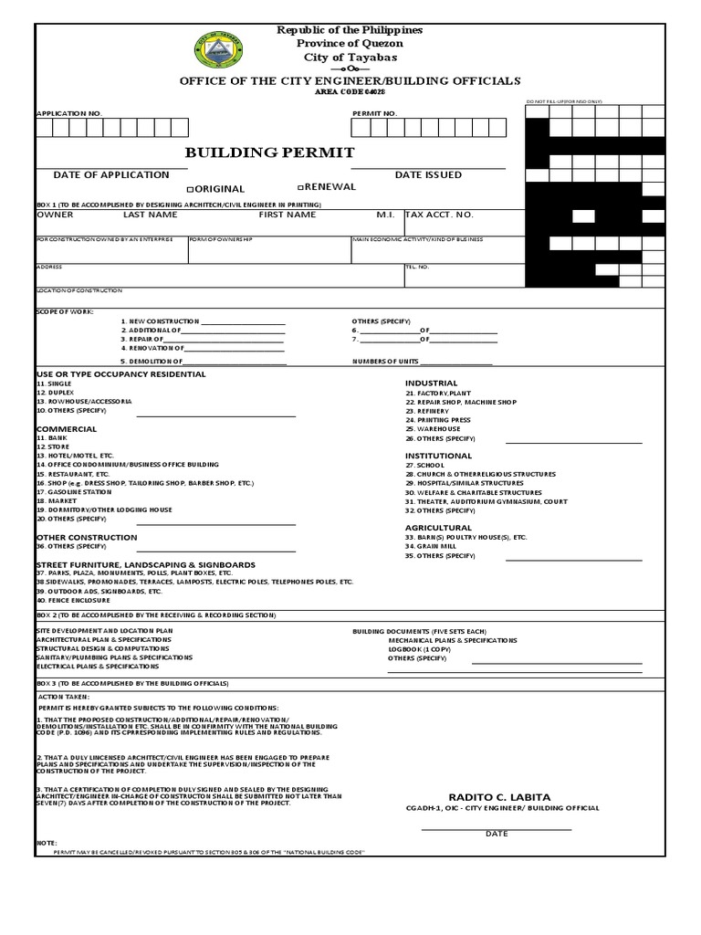 Building Permit Tayabas | PDF | Specification (Technical Standard) | Architect