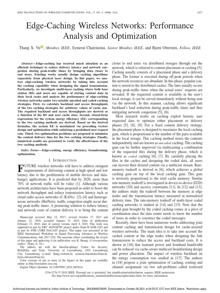 Edge Caching Wireless Networks Performance Analysis And Optimization Pdf Computer Network