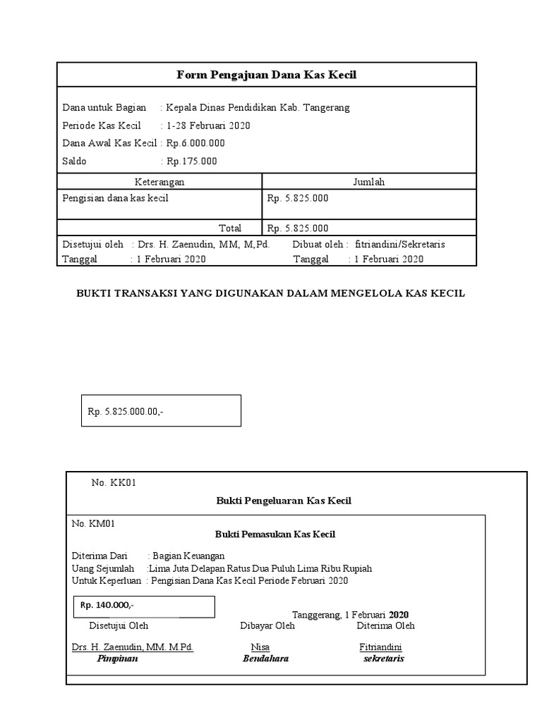 Form Pengajuan Dana Kas Kecil: Bukti Transaksi Yang Digunakan Dalam Mengelola Kas Kecil | PDF ...