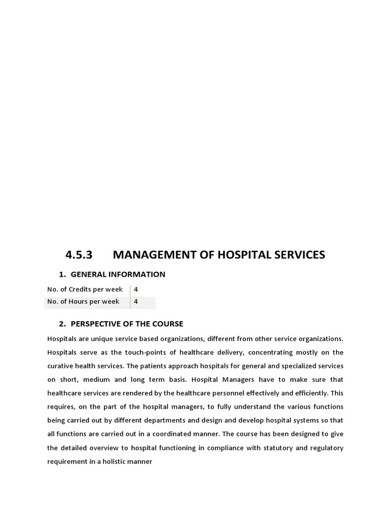 Management of Hospital Services | PDF | Health Care | Hospital