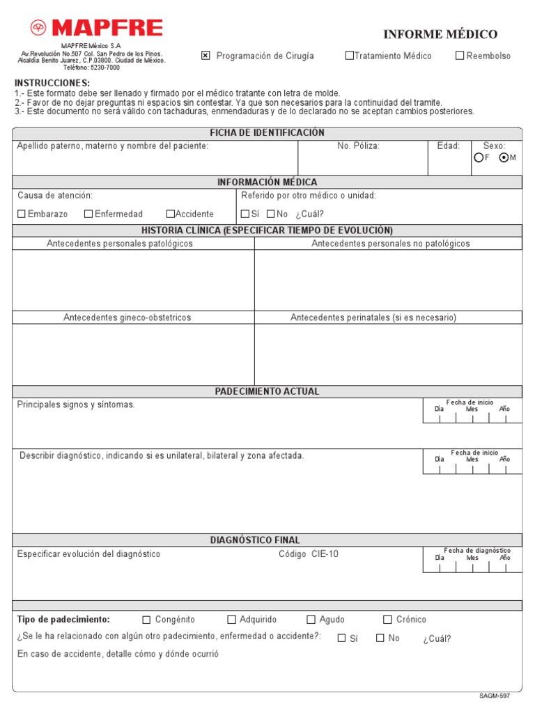 Sagm 597 Formato Informe Medico | PDF | Diagnostico medico | Privacidad ...
