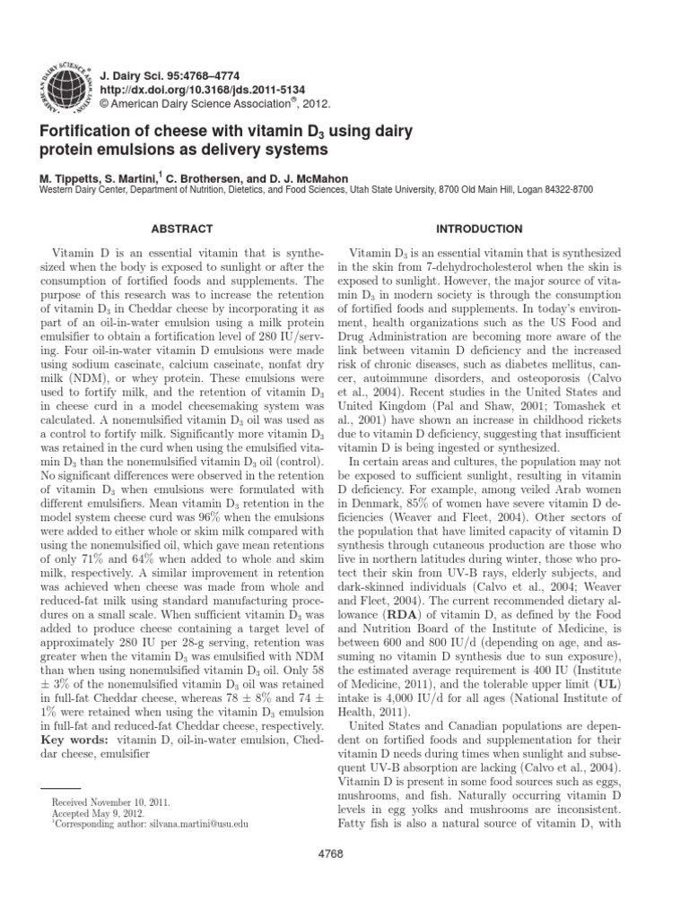 Fortification of Cheese With Vitamin D Using Dairy Protein Emulsions As ...