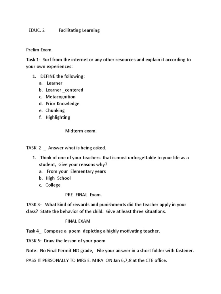 Educ - 2 Final Exam | PDF | Learning | Teachers