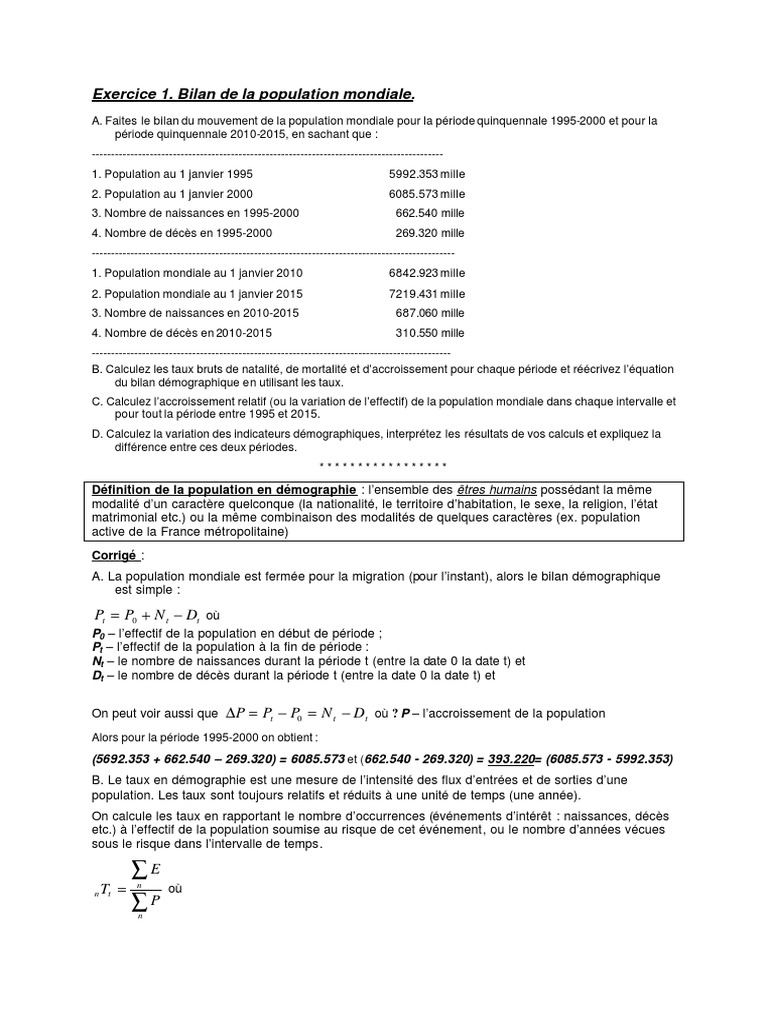Exercices Transition Corr | PDF | Population mondiale | Protection de l'environnement