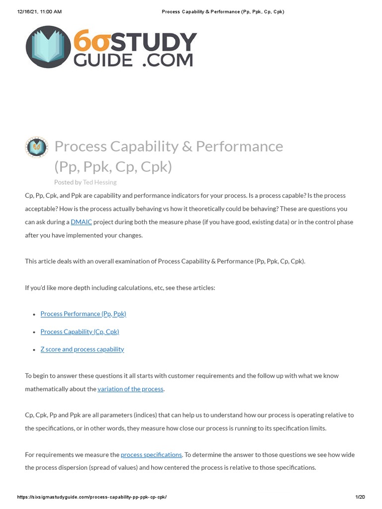 Process Capability & Performance (PP, PPK, CP, CPK) | PDF | Standard ...