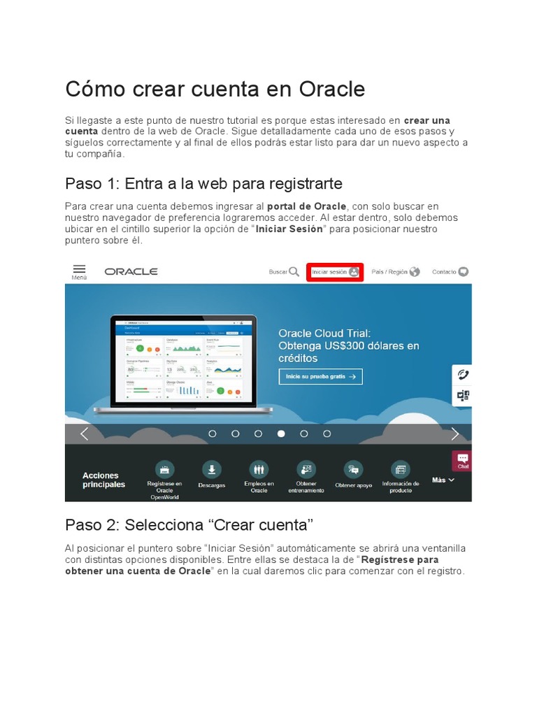 Cómo Crear Cuenta en Oracle | PDF | Crecimiento personal y profesional ...