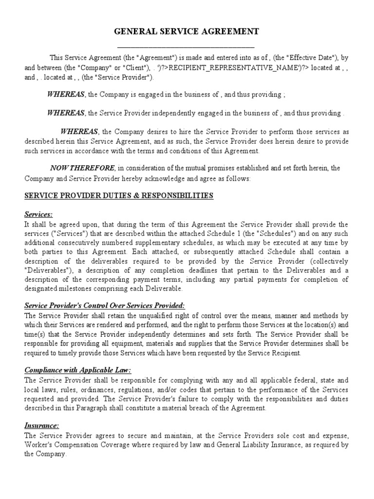 General Service Agreement - : Service Provider Duties ...