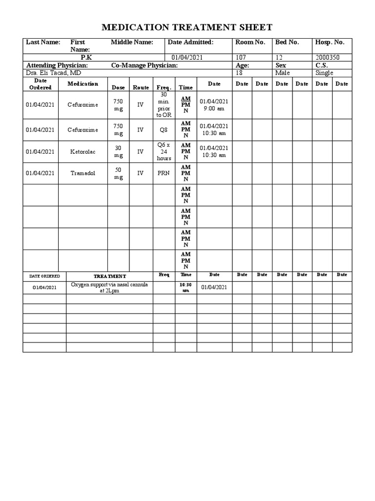 8.medication Treatment Sheet | Download Free PDF | Therapy | Medical ...