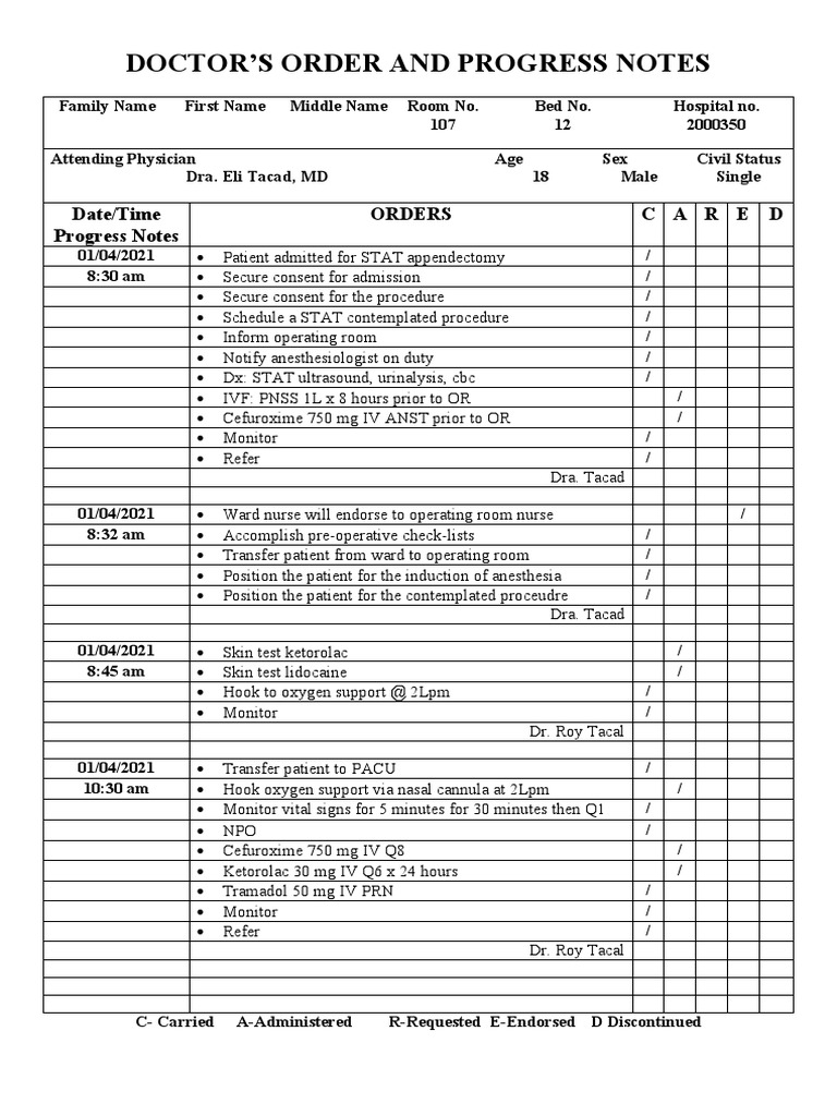 Doctor'S Order and Progress Notes | PDF | Patient | Medicine