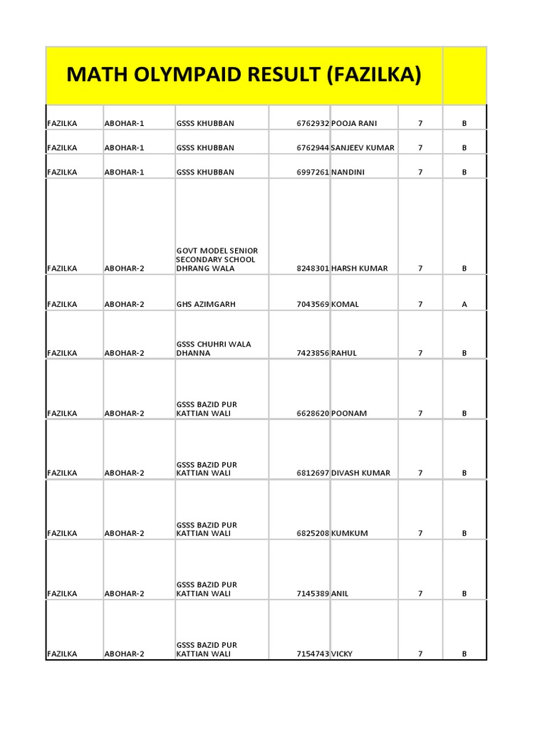 Math Olympiad Class 7th | PDF