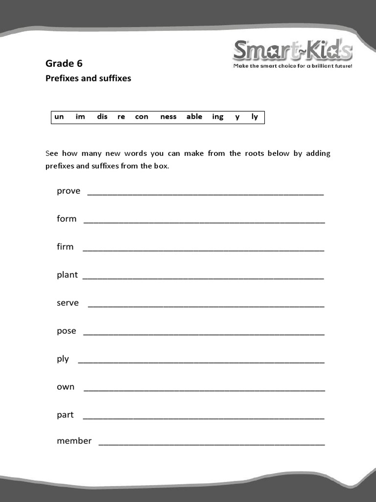 Grade 6 Prefixes and Suffixes | PDF
