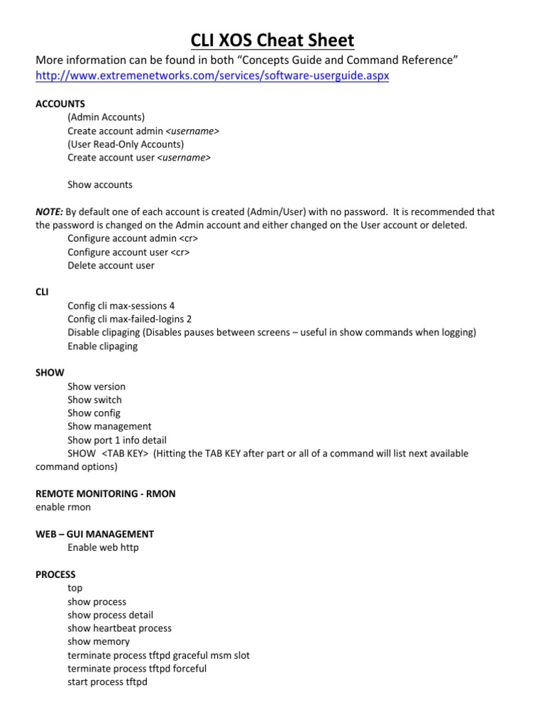 CLI XOS Cheat Sheet: More Information Can Be Found in Both "Concepts ...