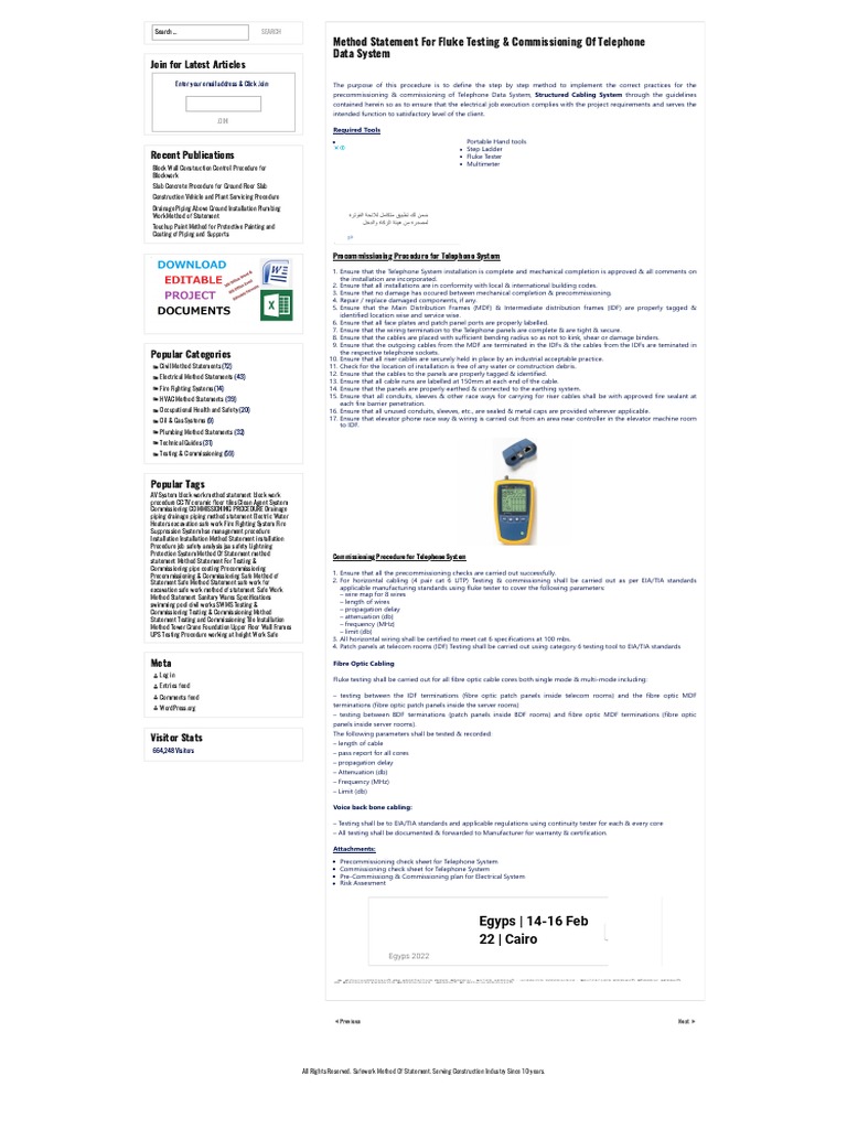 Testing & Commissioning of Telephone Data System | PDF | Pipe (Fluid ...
