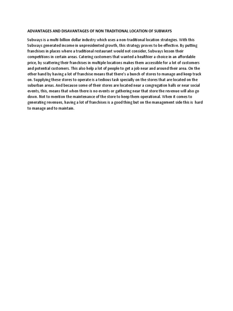 Advantages and Disavantages of Non Traditional Location of Subways | PDF