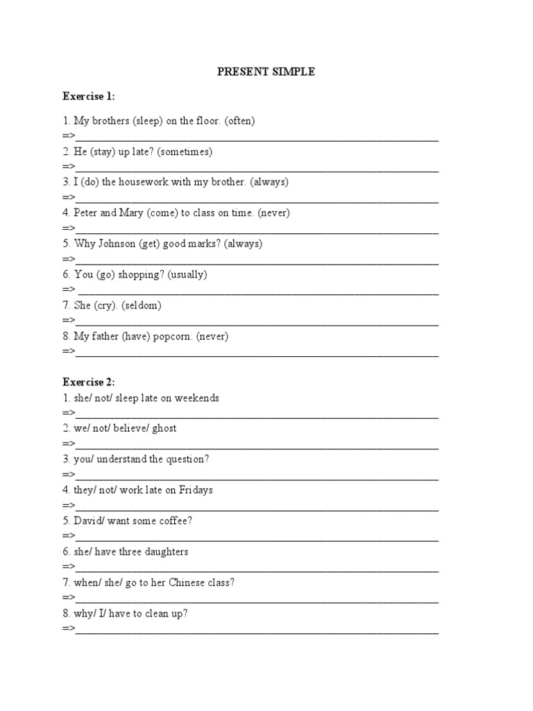 Present Simple Tense Exercises | PDF | Language Arts & Discipline ...