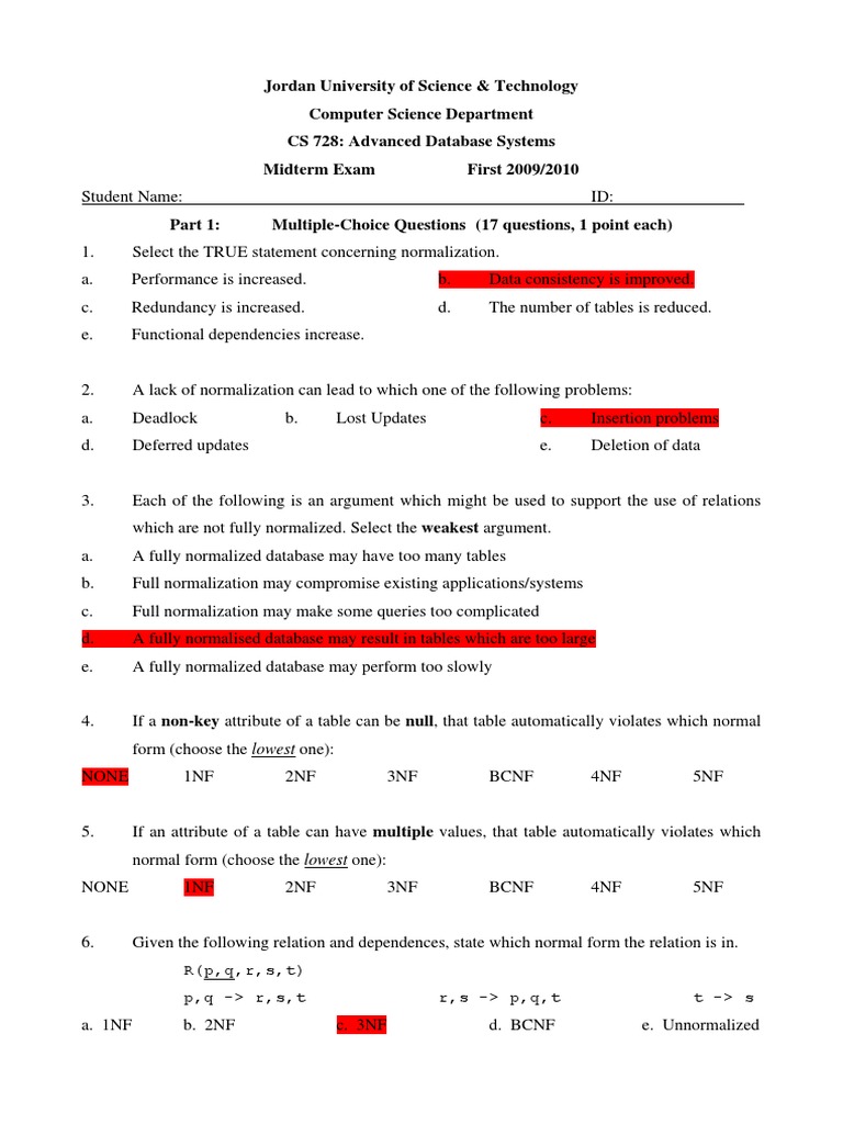 CS 728: Advanced Database Systems Midterm Exam | PDF | Computing | Databases