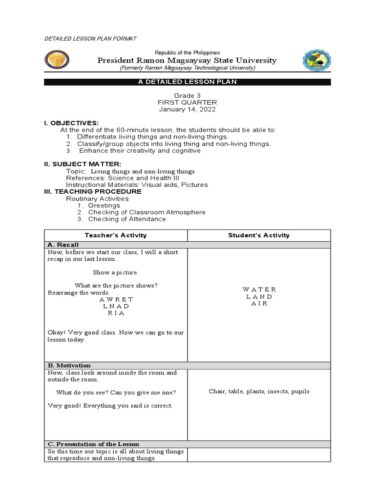 Detailed Lesson Plan Esc 8 Mandi, Jonalyn W. | PDF | Lesson Plan ...