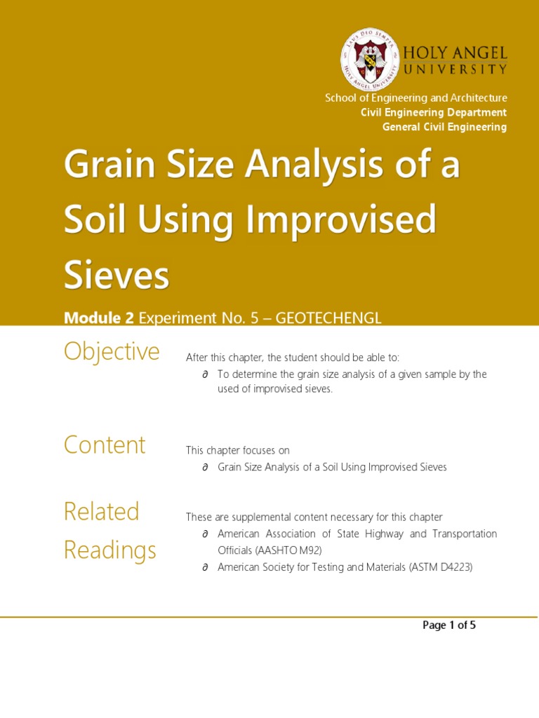 MODULE 2-EXPERIMENT NO. 5-Grain Size Analysis of A Soil Using Iimprovised Sieves | Download Free ...