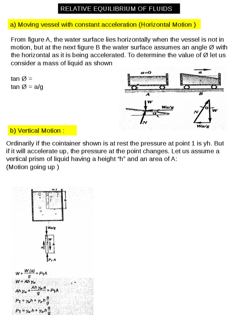 Chapter 10 Relative Equilibrium On Fluids | PDF | Force | Pressure
