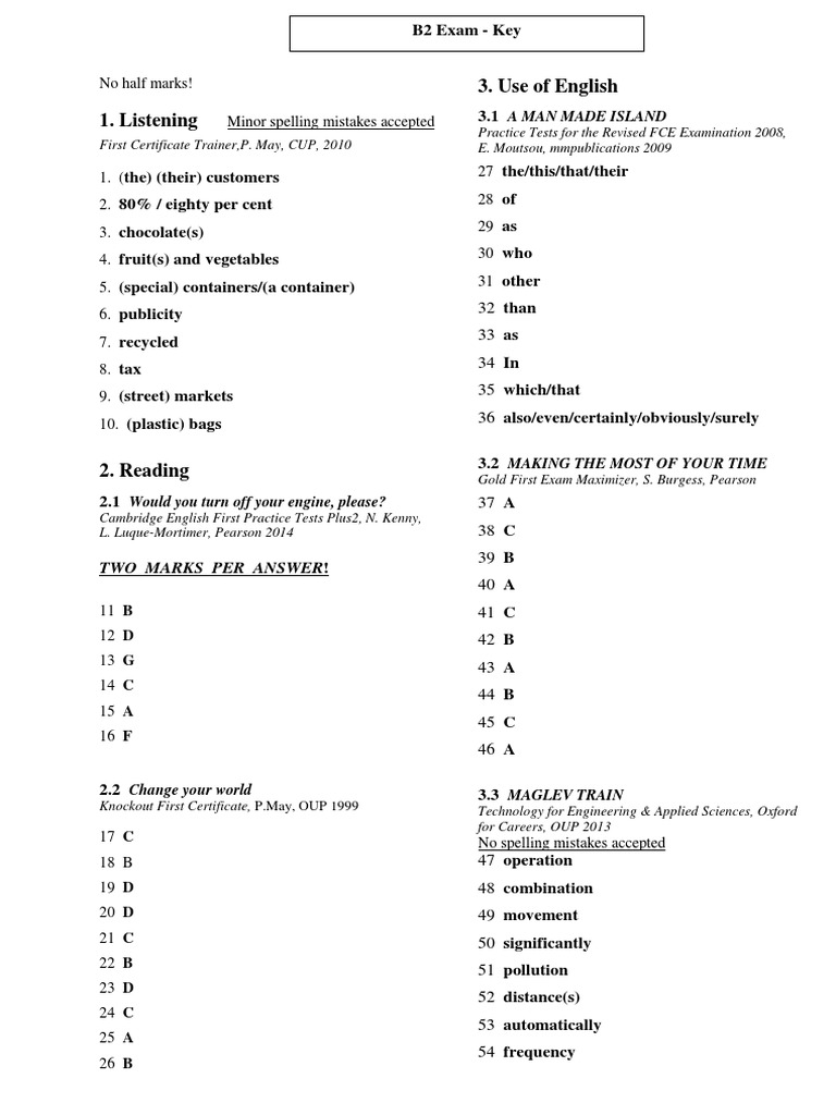 Use of English: B2 Exam - Key | PDF | Test (Assessment) | Vocabulary