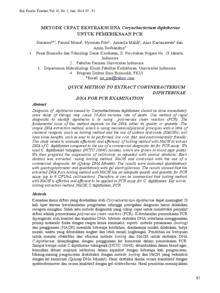 METODE CEPAT EKSTRAKSI DNA Corynebacterium Diphtheriae Untuk ... METODE CEPAT EKSTRAKSI DNA Corynebacterium Diphtheriae Untuk ...