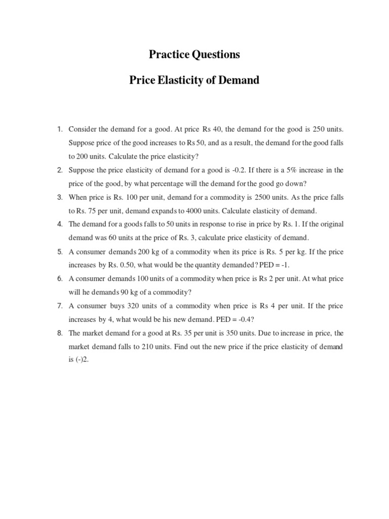 Price Elasticity of Demand Practice Questions | PDF