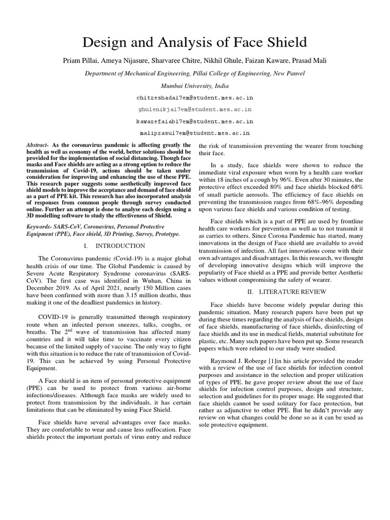 Design and Analysis of Face Shield | PDF