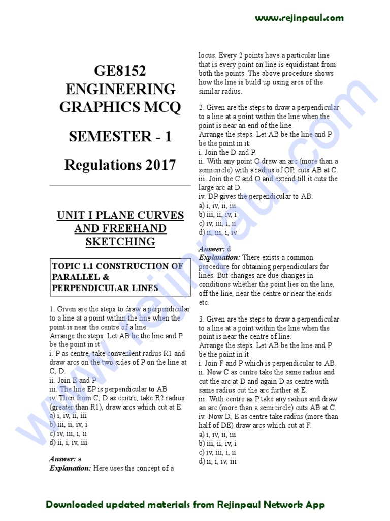 GE8152 Engineering Graphics MCQ | PDF | Ellipse | Perpendicular