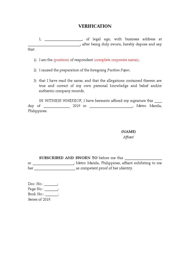 Corporate Verification Affidavit Template | PDF
