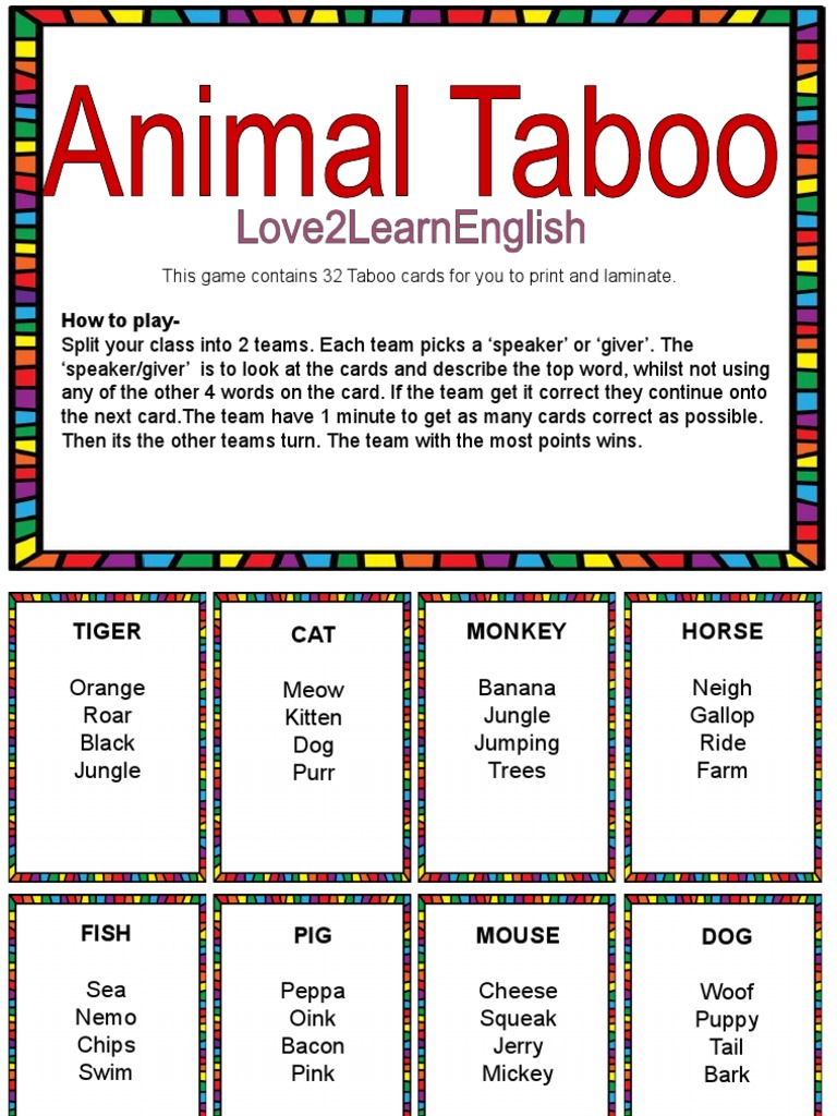 How To Play-: This Game Contains 32 Taboo Cards For You To Print and ...