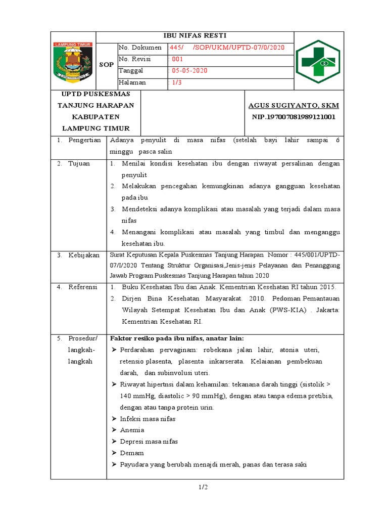 Sop Pemantauan Ibu Nifas Resti | PDF