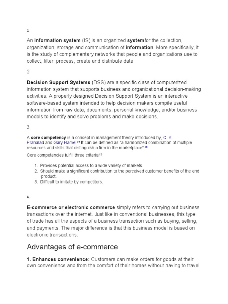 Advantages of E-Commerce: Decision Support Systems (DSS) Are A Specific ...