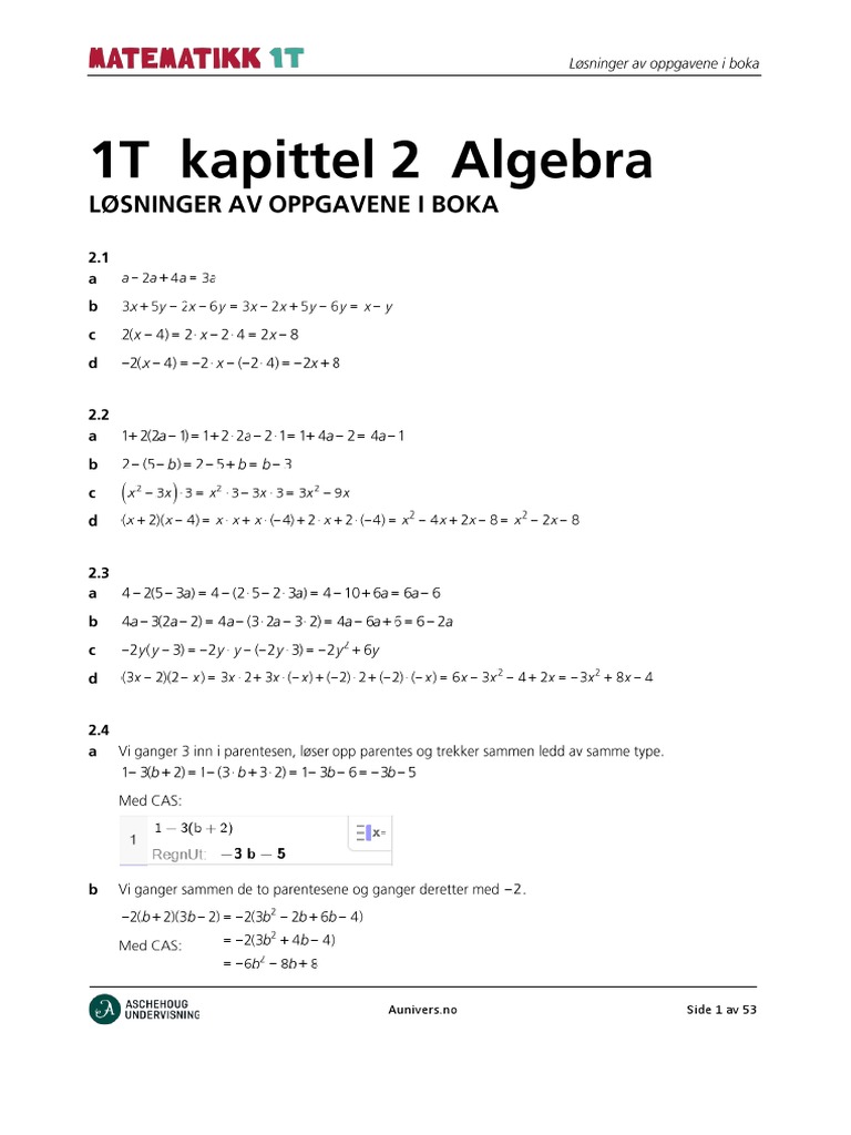 Fullstendig Løsning 1T Kap. 2 | PDF