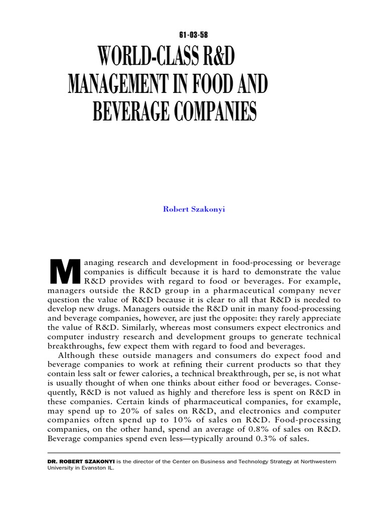 World Class R&D Management in Food and Beverages Company | PDF | Research And Development ...