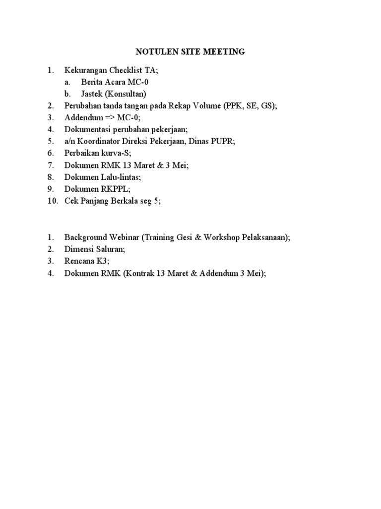 Contoh Notulen Site Meeting | PDF