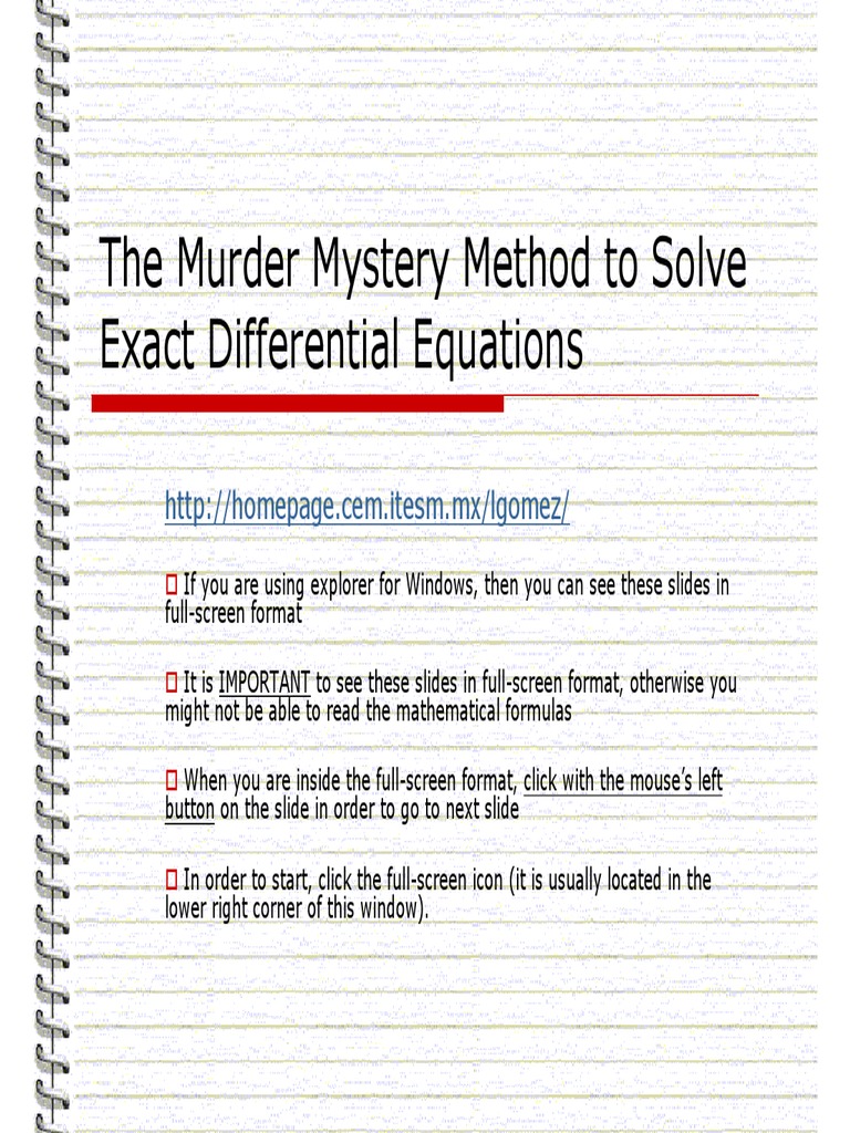 1.b Murder Mystery Method To Solve Exact Equation | PDF | Equations ...