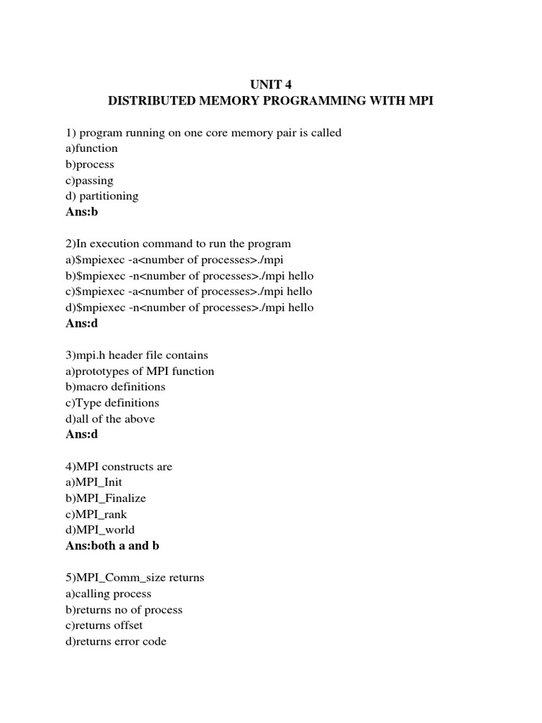 MAP UNIT 4 MCQ | PDF | Message Passing Interface | Concurrent Computing