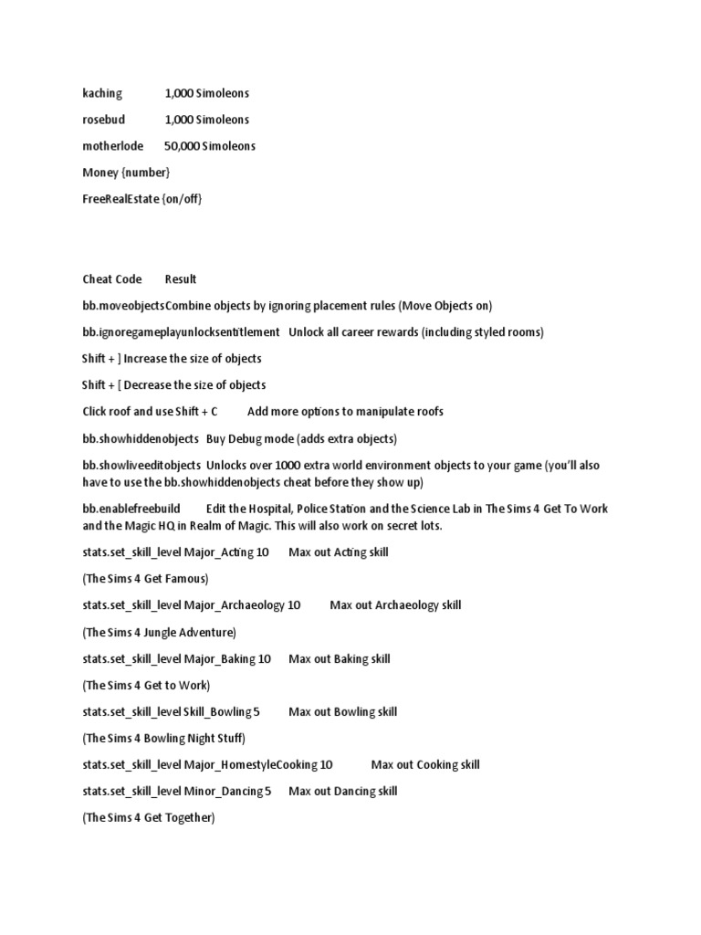Sims 4 Cheats | PDF