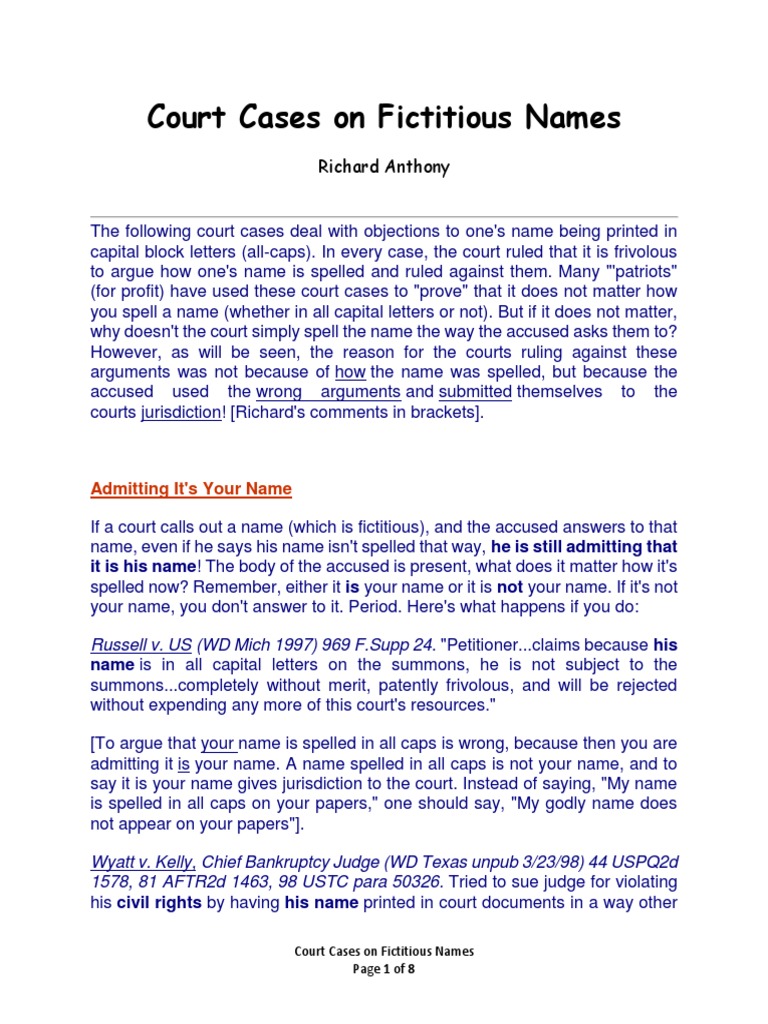 Court Cases on Fictitious Names | PDF | Lawsuit | Jurisdiction