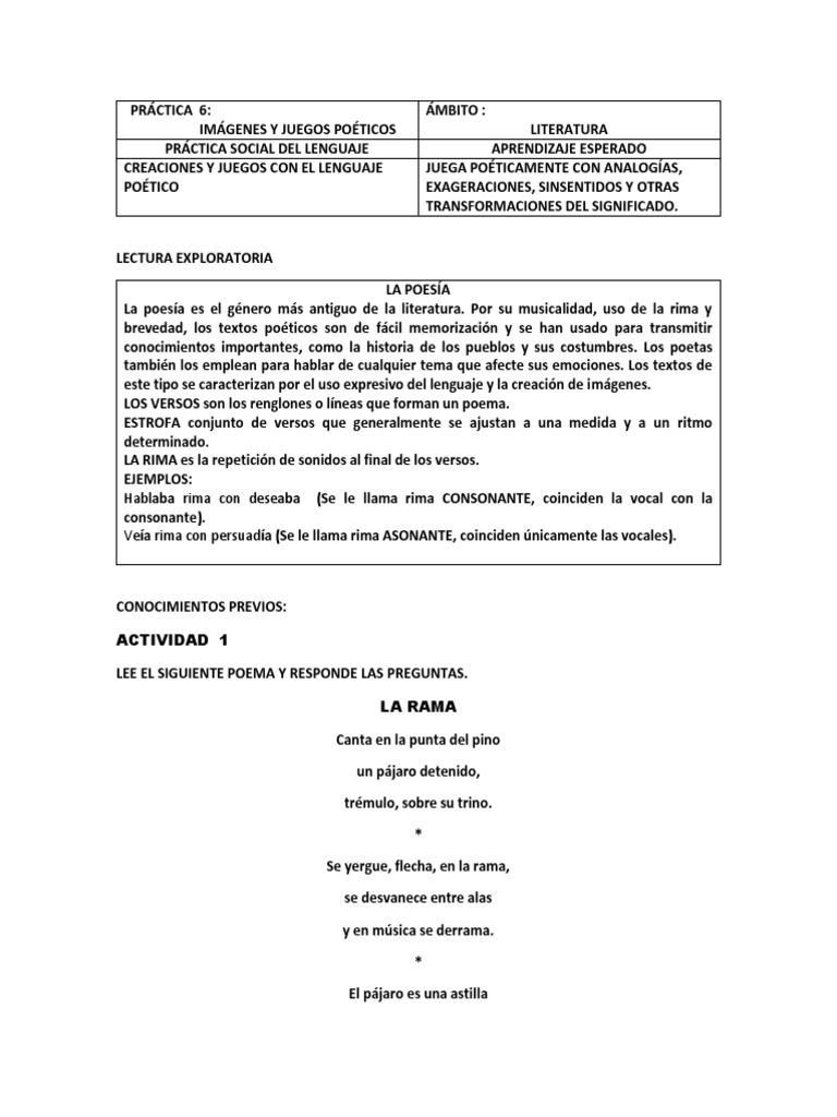 Practica 6 Tercer Grado | PDF | Poesía | Rima