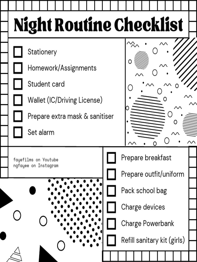 Night Routine Checklist Fayefilms | PDF