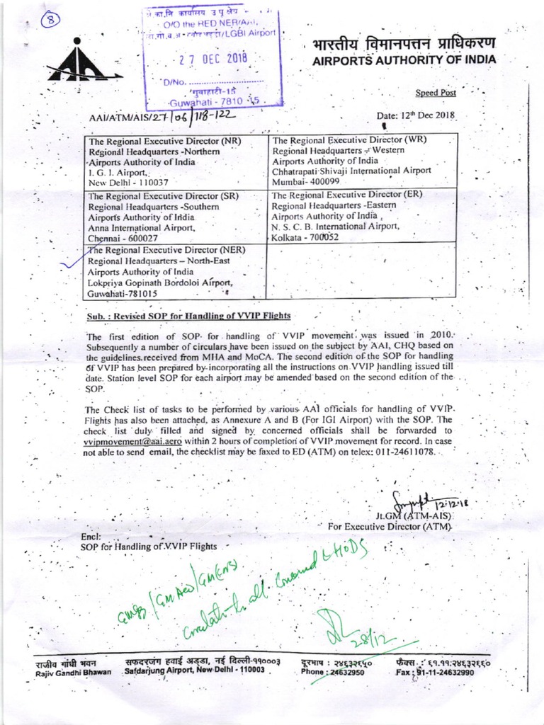 Revised SOP For Handling of VVIP Flights | PDF | Air Traffic Control ...