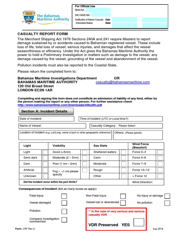 Casualty Report Form: VDR Preserved YES | PDF | Ships | Piracy