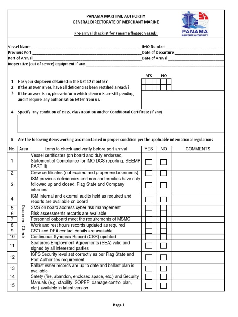 Pre Arrival Check List New 26 05 2021 | PDF | Shipping | Water Transport