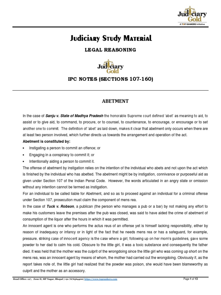 IPC Sections 107-160: Abetment Explained | PDF | Aiding And Abetting ...