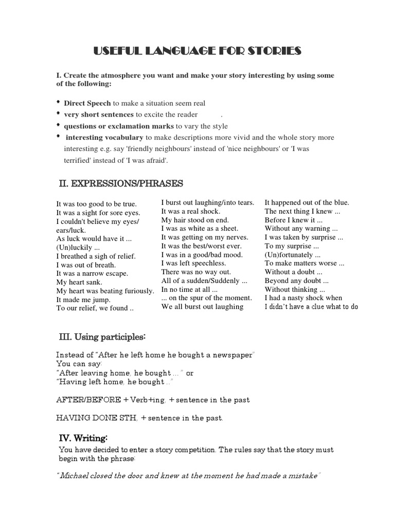 Useful Language For Stories: Ii. Expressions/Phrases | PDF